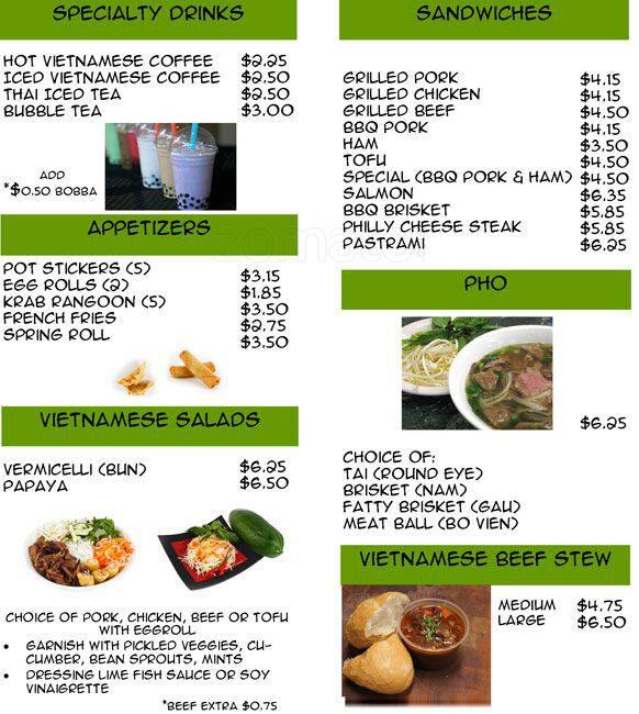 Menu at Yeh Yeh's restaurant, Lynnwood
