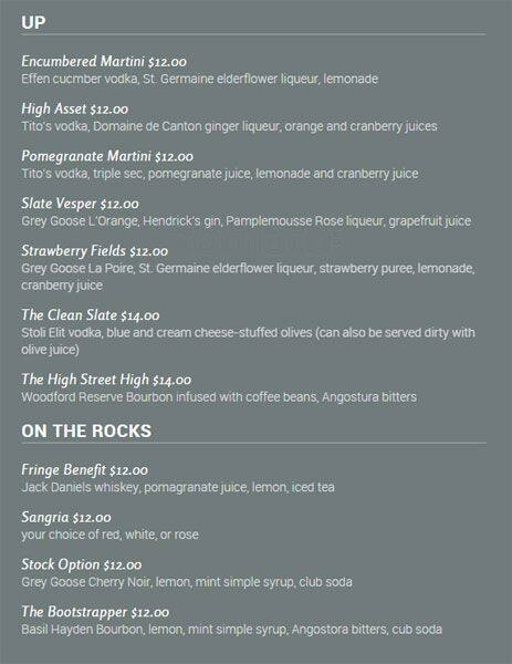 Menu at Slate Bar & Grill, Boston