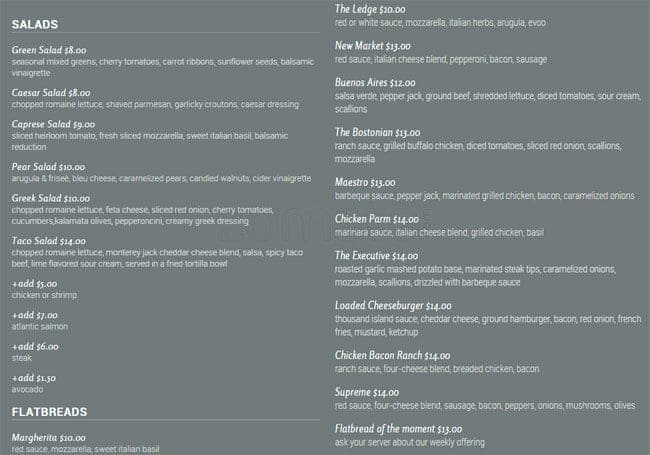 Menu at Slate Bar & Grill, Boston