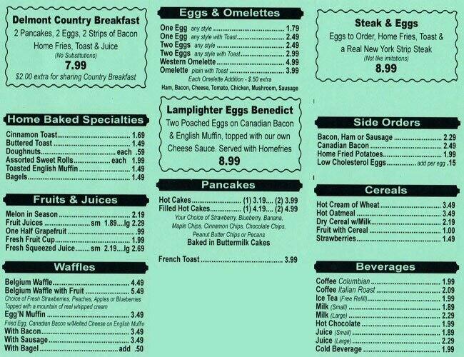 Menu at Lamplighter restaurant, Delmont, William Penn Hwy