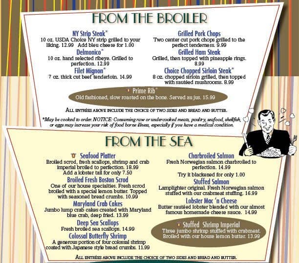 Menu at Lamplighter restaurant, Delmont, William Penn Hwy