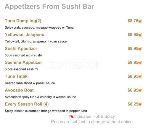 Menu at Shinbashi restaurant, Ellsworth