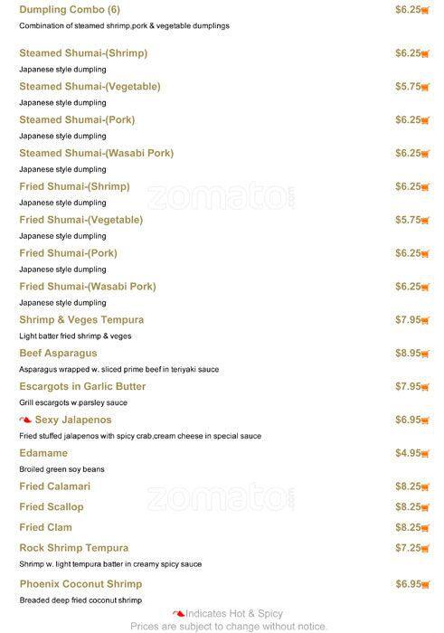 Menu at Shinbashi restaurant, Ellsworth