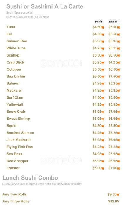 Menu at Shinbashi restaurant, Ellsworth