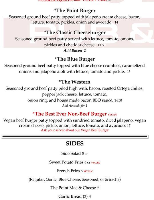 Menu at The Point Pub & Grill, Central Point, 311 E Pine St