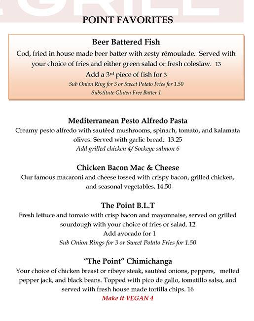 Menu at The Point Pub & Grill, Central Point, 311 E Pine St