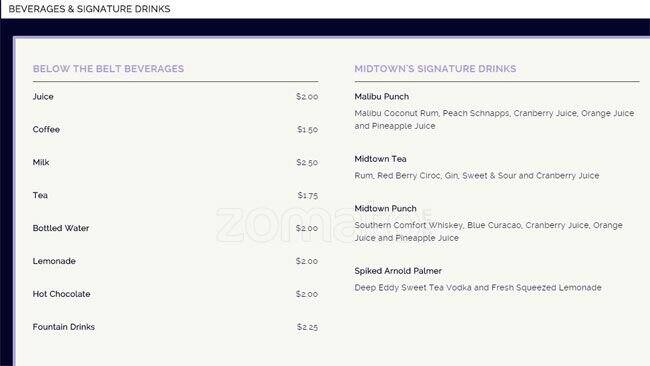 Menu at Midtown Live Sports Cafe, Austin