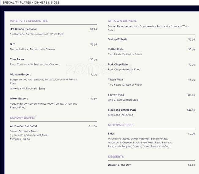 Menu at Midtown Live Sports Cafe, Austin