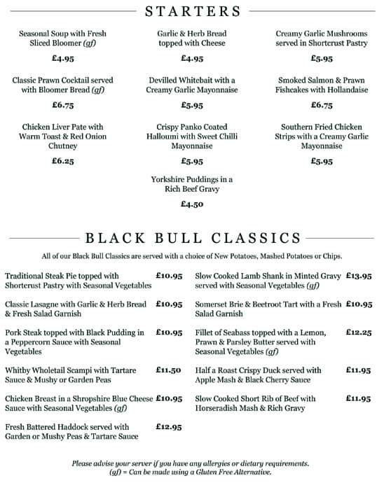 Menu at Black Bull pub & bar, Escrick