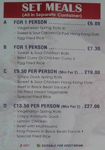 Menu at New Shangri-La restaurant, Walton-on-Thames