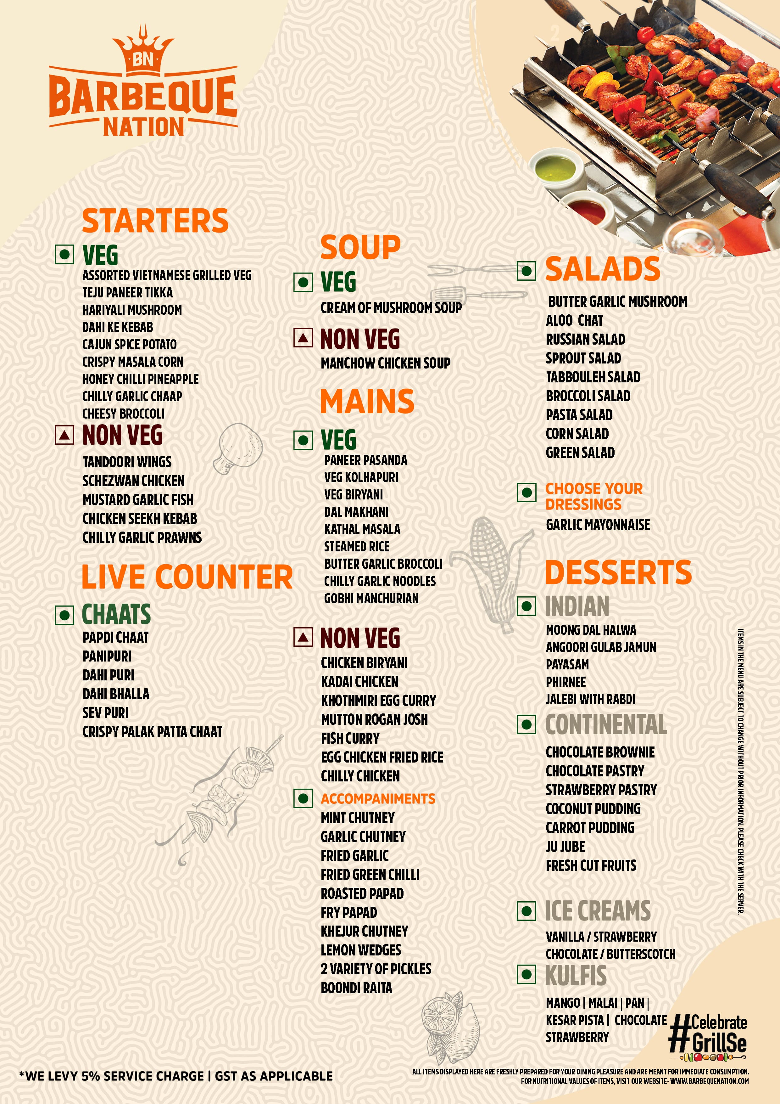 Menu of Barbeque Nation, Fraser Road Area, Patna