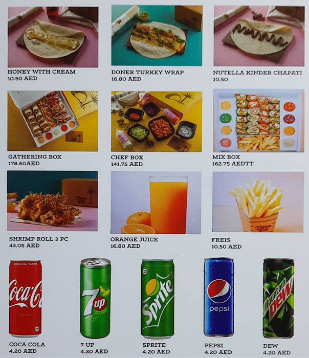 Menu at Doner Box restaurant, Abu Dhabi