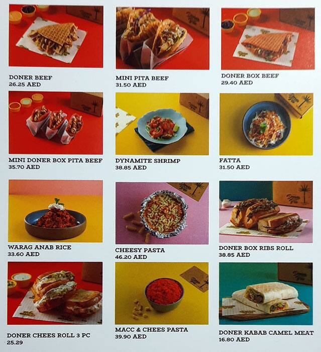 Menu at Doner Box restaurant, Abu Dhabi