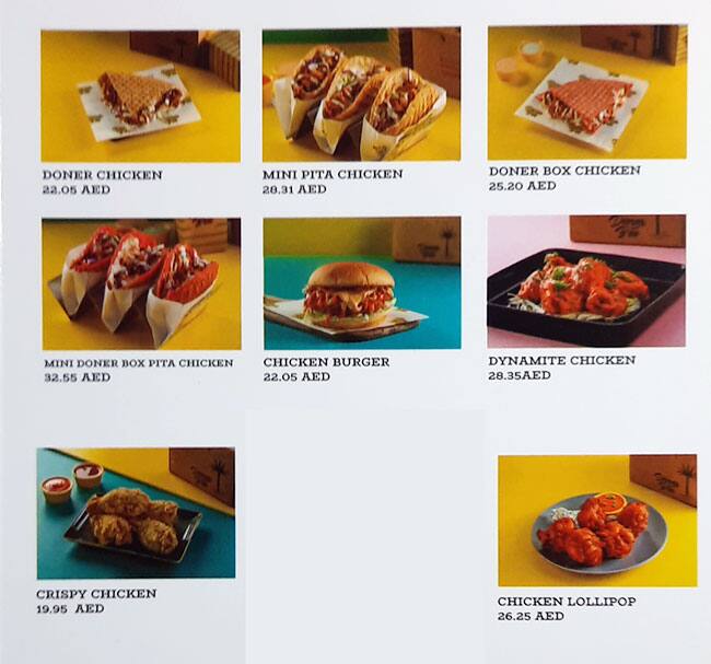Menu at Doner Box restaurant, Abu Dhabi