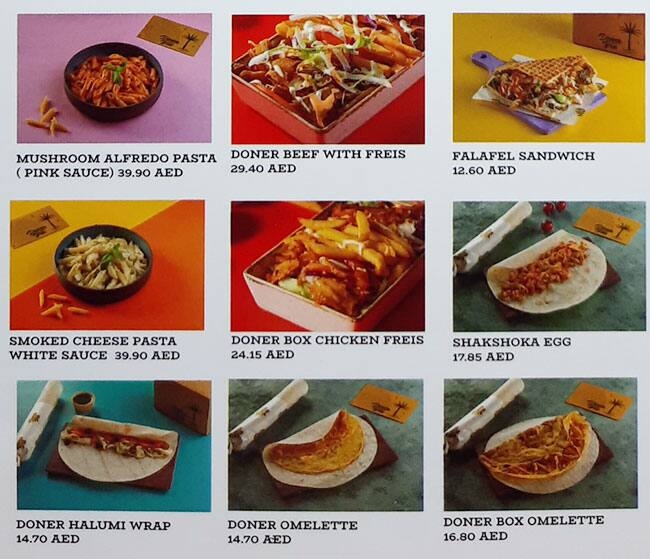 Menu at Doner Box restaurant, Abu Dhabi