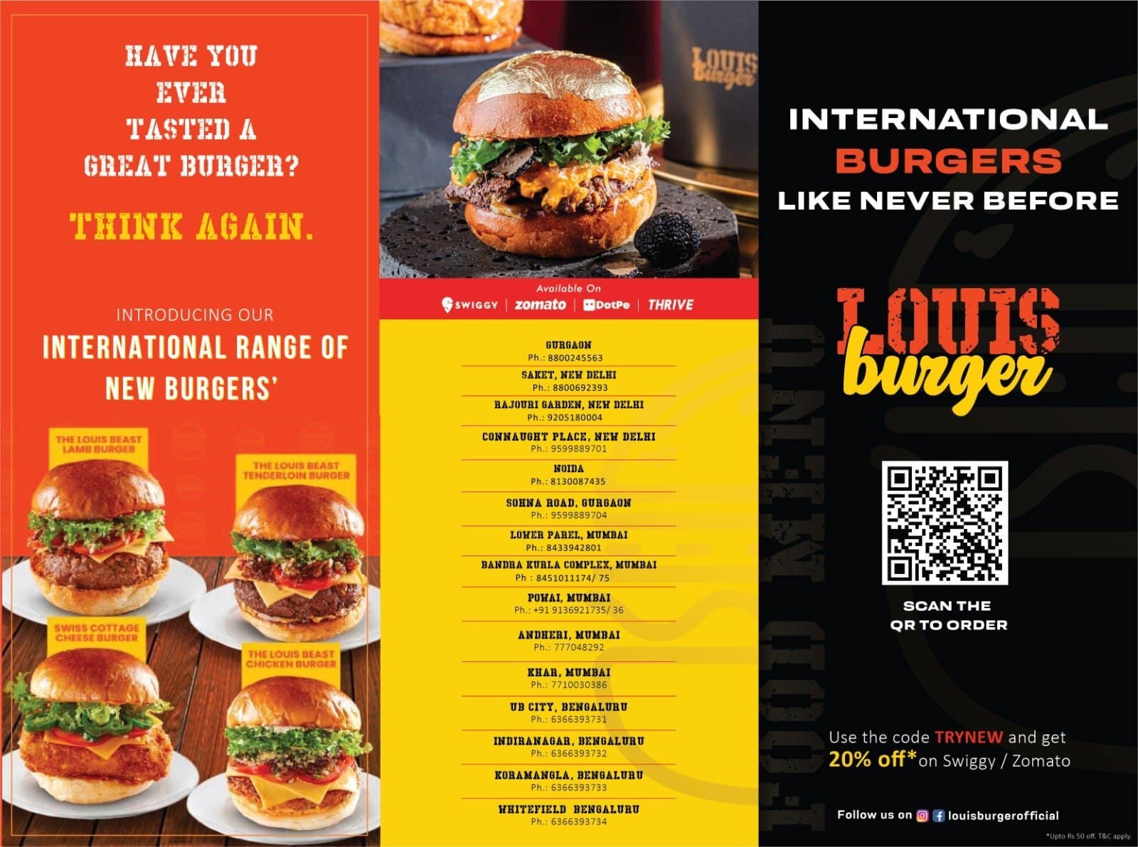 Menu at Louis Burger, Kodambakkam, Chennai