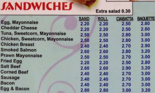 Menu at Leisure Cafe, London