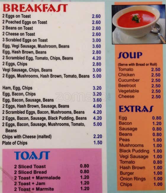 Menu at Leisure Cafe, London