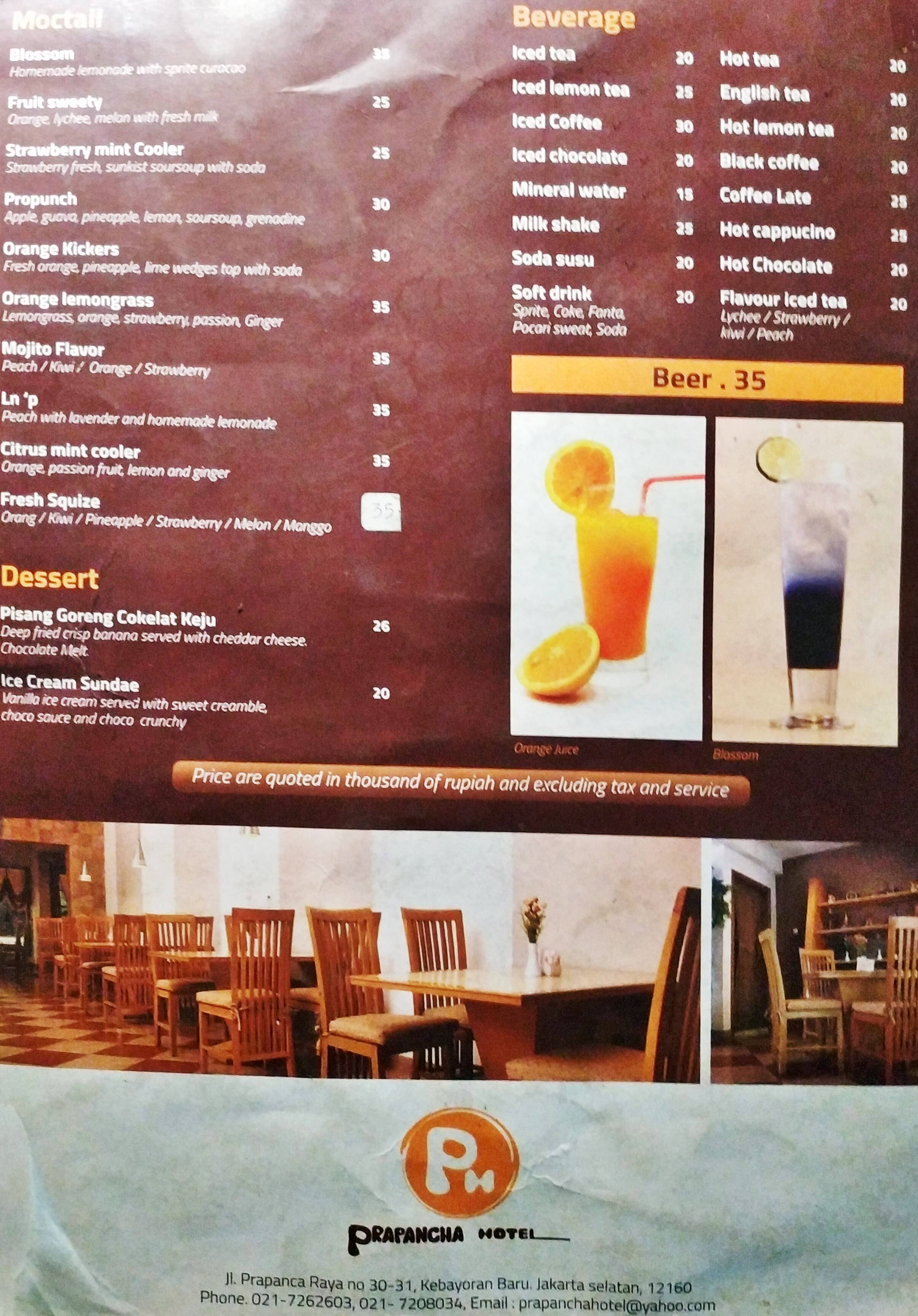 Menu at Le Mira Coffee Shop - Hotel Prapanca cafe, Jakarta