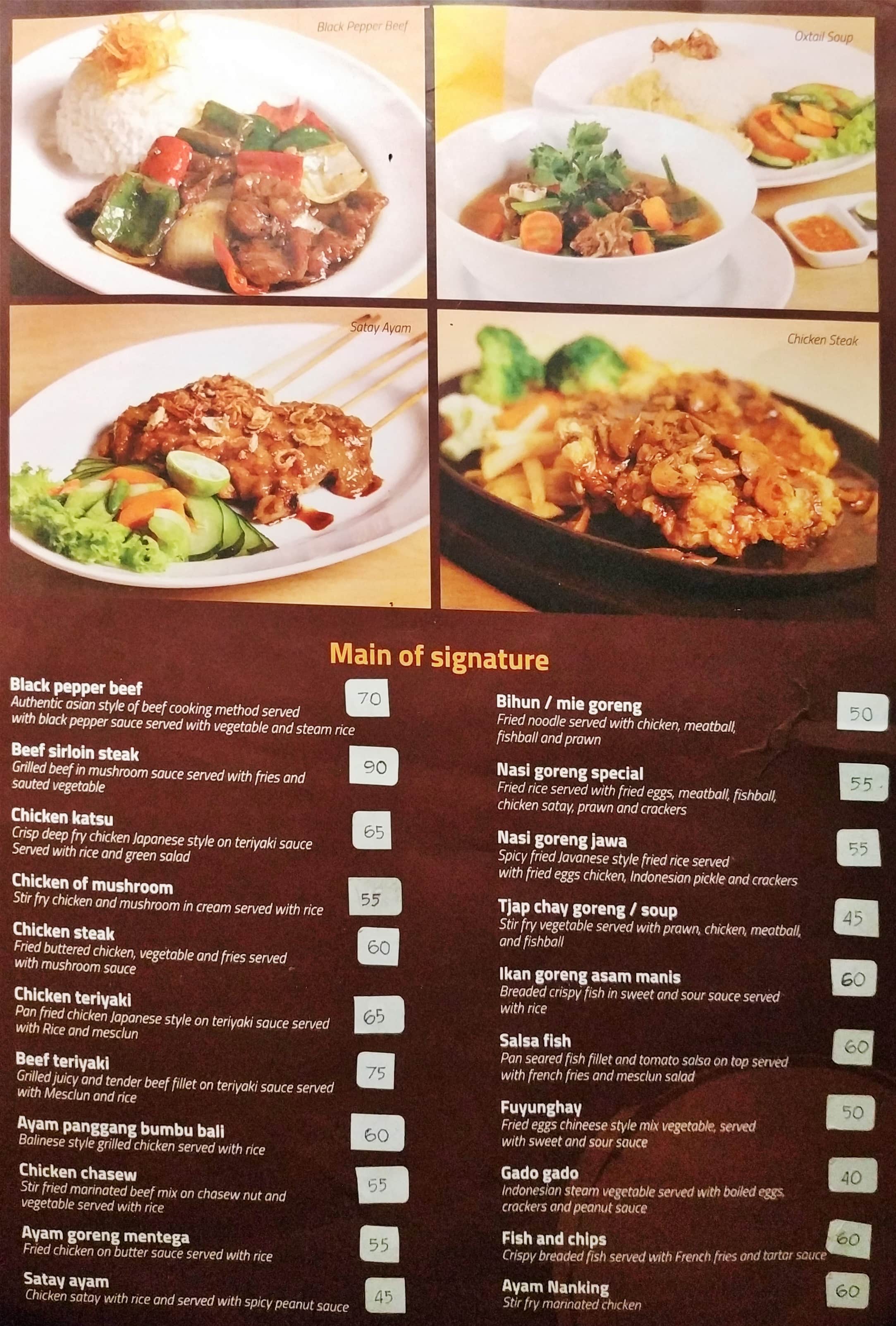 Menu at Le Mira Coffee Shop - Hotel Prapanca cafe, Jakarta