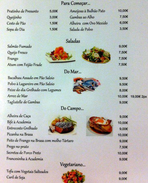 Menu em Taberna da Academia restaurante, Lisboa