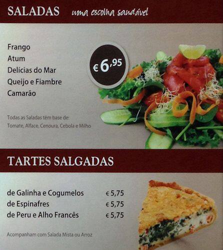 Menu at Astro cafe, Lisbon