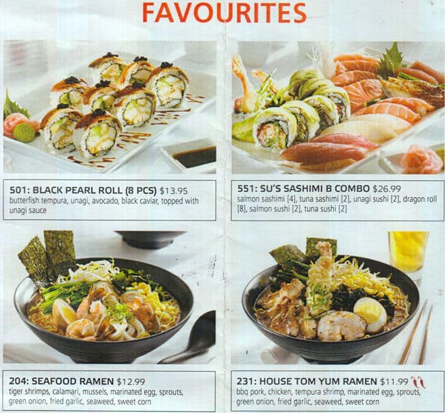 Menu at Su&Shi Burrito restaurant, Mississauga, 100 City Centre Dr