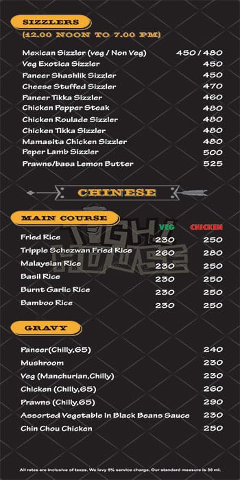 Menu at Tight House, Mumbai