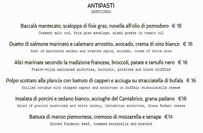 Menu da Pier 52 Bistrot ristorante, Milano