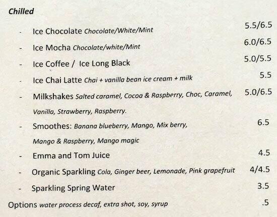 Carta de ALPHA ESPRESSO BAR, Epping, 42 Langston Pl