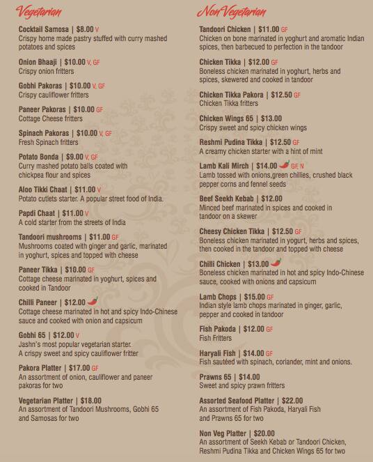 Menu at Jashn - Torquay restaurant, Torquay, 38 Bell St