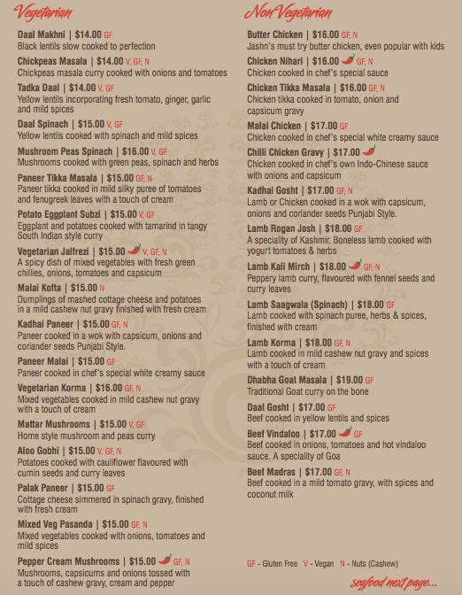 Menu at Jashn - Torquay restaurant, Torquay, 38 Bell St