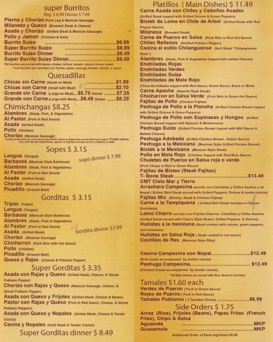 Menu at Los Compadres Taqueria restaurant, Mount Prospect, W Algonquin Rd