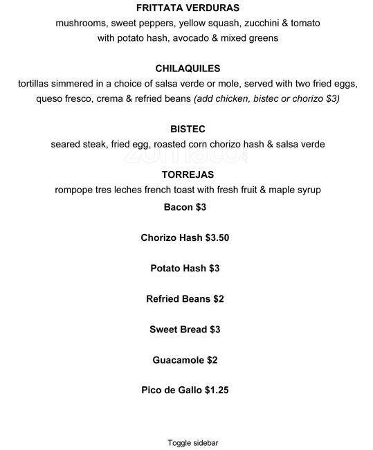 Menu at Chavela's pub & bar, New York City, 736 Franklin Ave