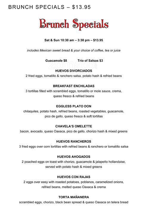 Menu at Chavela's pub & bar, New York City, 736 Franklin Ave