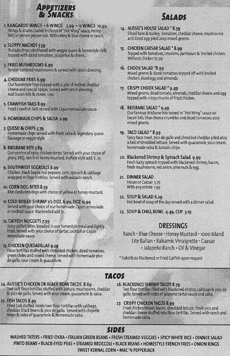 Aussie's Grill & Beach Bar a Austin: Foto del Menu con Prezzi ...