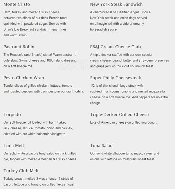 Menu at Brian's 24 pub & bar, San Diego