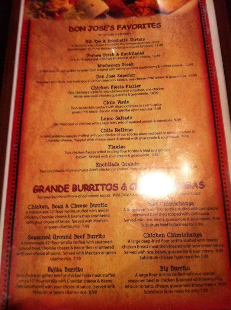 Menu at Don Jose restaurant, Duncan