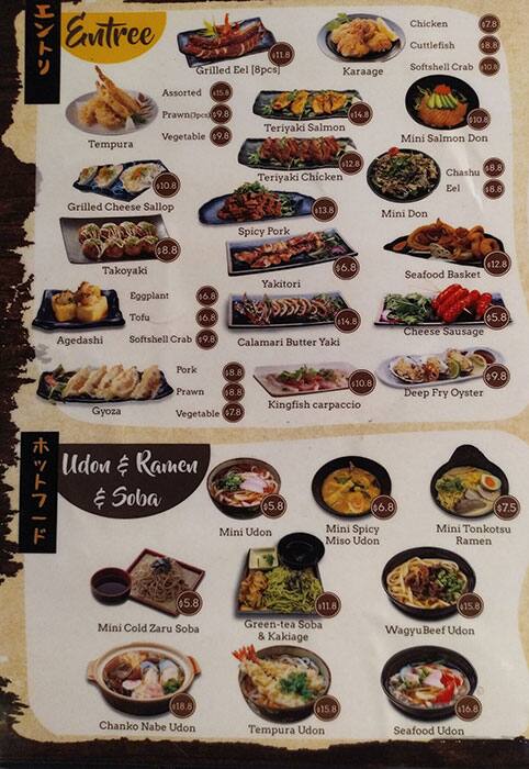Menu at Fugetsu restaurant, Haymarket