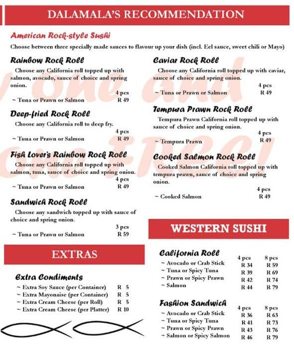 Menu at Dala Mala Asian Cuisine & Sushi Bar, Bloemfontein, Shop 9