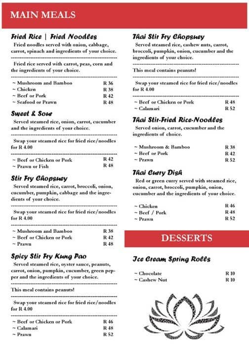 Menu at Dala Mala Asian Cuisine & Sushi Bar, Bloemfontein, Shop 9