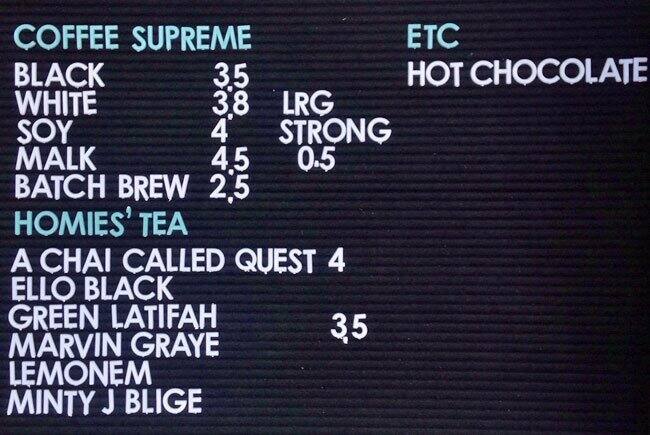 Menu at Revolver Lane cafe, Melbourne