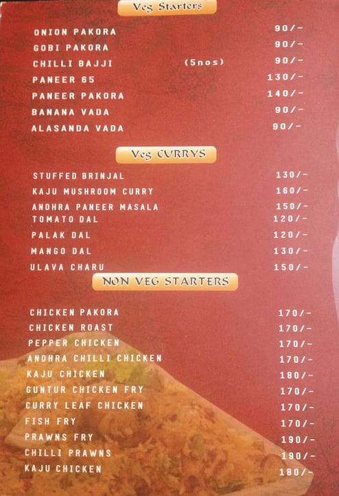 Andhra Ruchulu Menu, Menu for Andhra Ruchulu, Brookefield, Bangalore ...