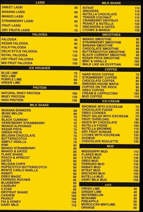 Menu of Smoo Theory, Kopar Khairane, Navi Mumbai