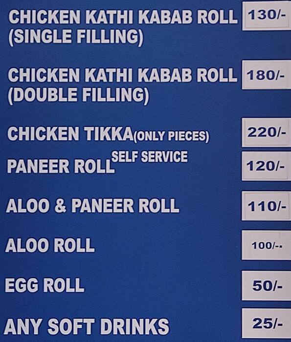 Menu of Kapil's Kkathi Kebab Roll, Viman Nagar, Pune