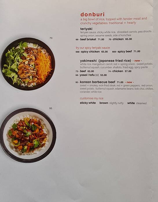 Menu at Wagamama restaurant, Dubai, Level 1