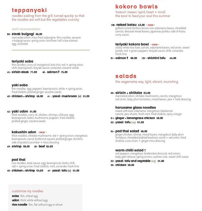 Menu at Wagamama restaurant, Dubai, Dubai Mall
