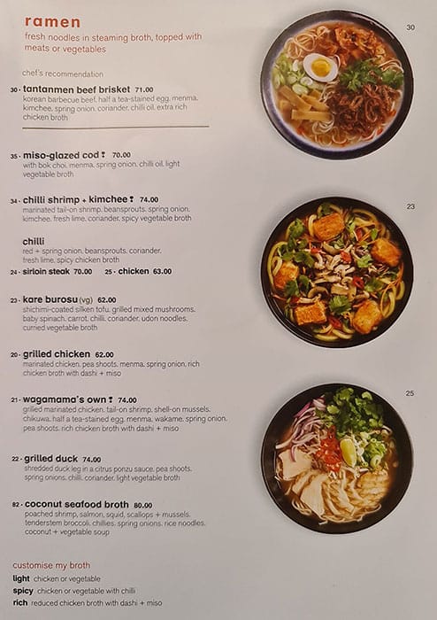 Menu at Wagamama restaurant, Dubai, Level 1