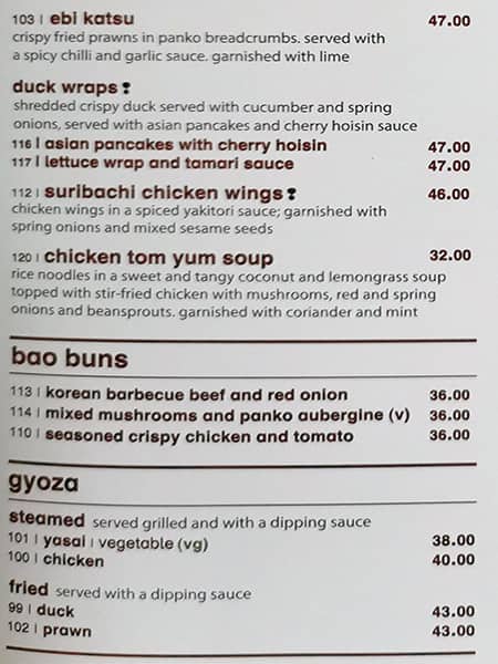 Menu at Wagamama restaurant, Dubai, Golden Mile 1 Building 3