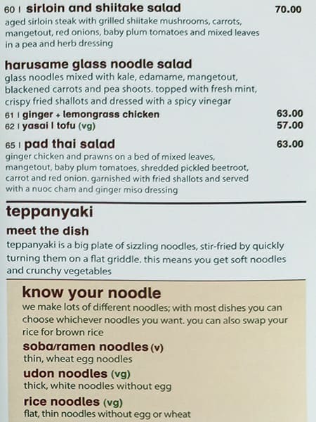 Menu at Wagamama restaurant, Dubai, The greens community centre
